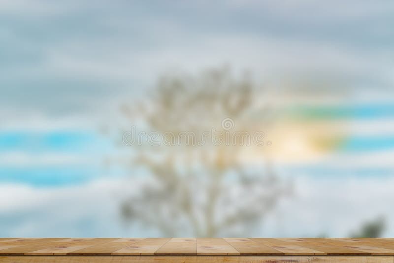 Wood Table with Soft Sunlight on Sky Background Stock Photo - Image of ...