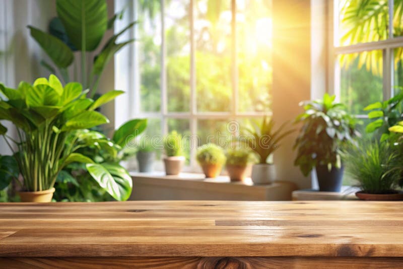 Wood Table Background with Sunlight Window Create Leaf Shadow on Wall ...