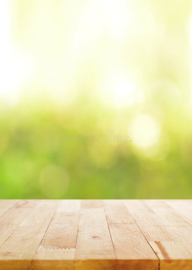 Wood Table Top on Nature Green Bokeh Abstract Background Stock Photo ...