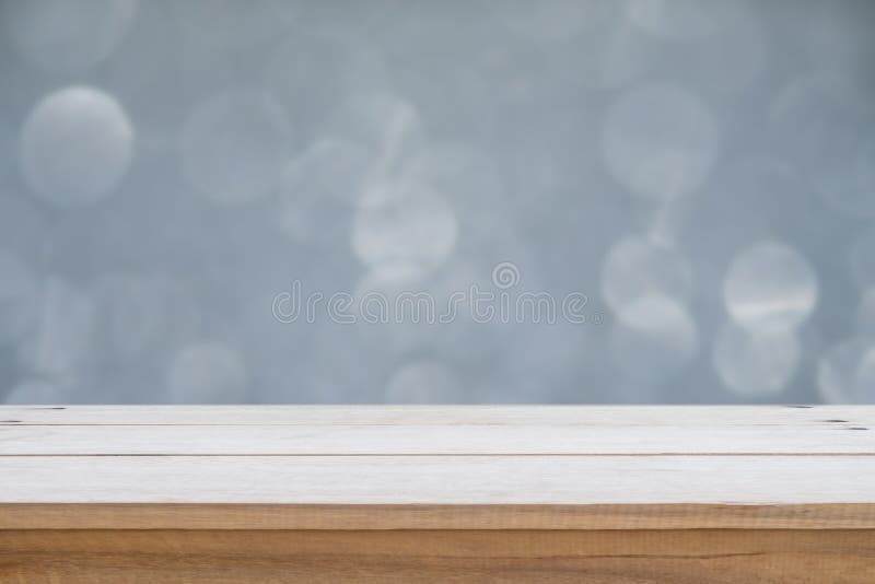 Wood Table Top on Abstract White Bokeh. Stock Photo - Image of board ...