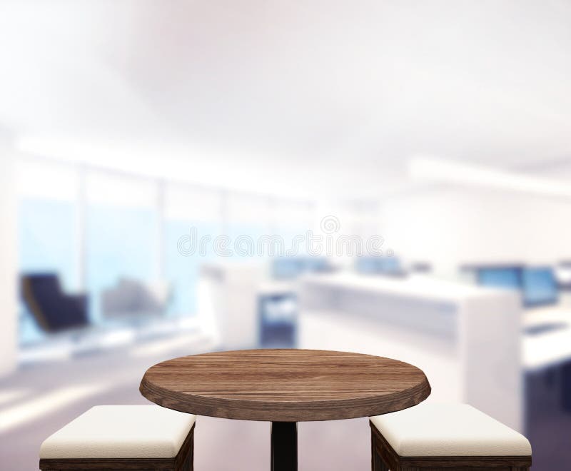 Wood Table Top Background in Office 3d Render Stock Photo - Image of ...