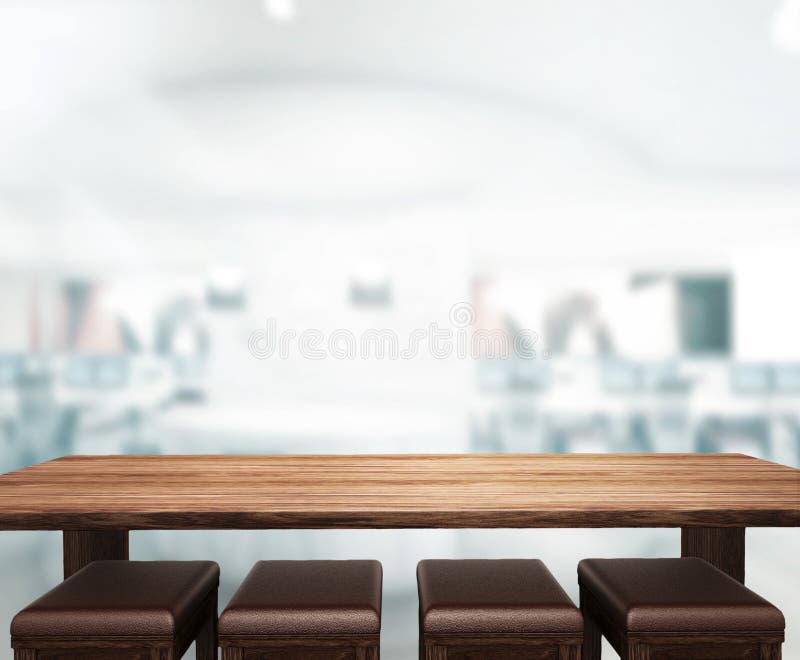 Wood Table Top Background in Office 3d Render Stock Illustration ...
