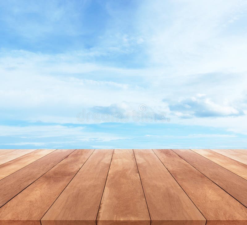 Wood Table Top and Beautiful Sky Background Stock Image - Image of ...