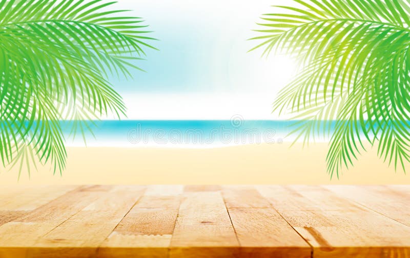 Wood Table Top on Beautiful Summer Beach Background Stock Illustration ...