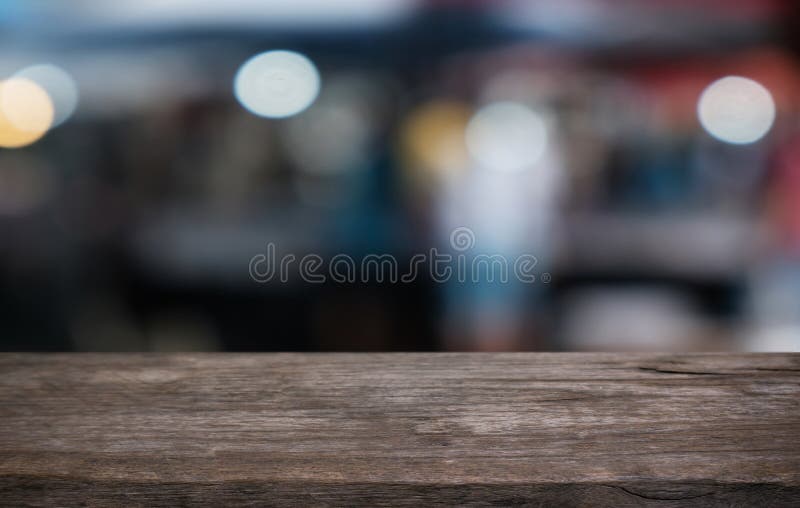 Wood Table Top in Blur Background Room Interior with Empty Copy Space ...