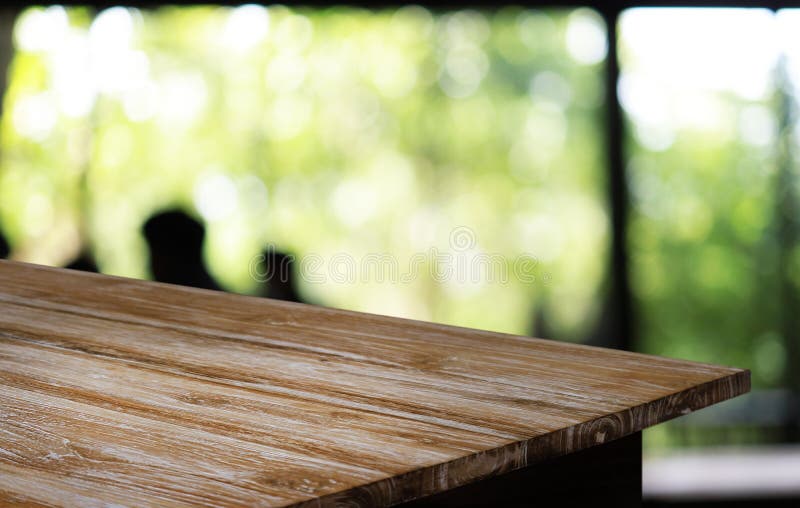 Wood Table Top in Blur Background Room Interior with Empty Copy Space ...
