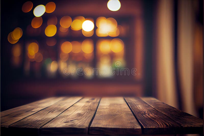 Wood Table Top on Blur Kitchen Created with Generative Ai Stock ...