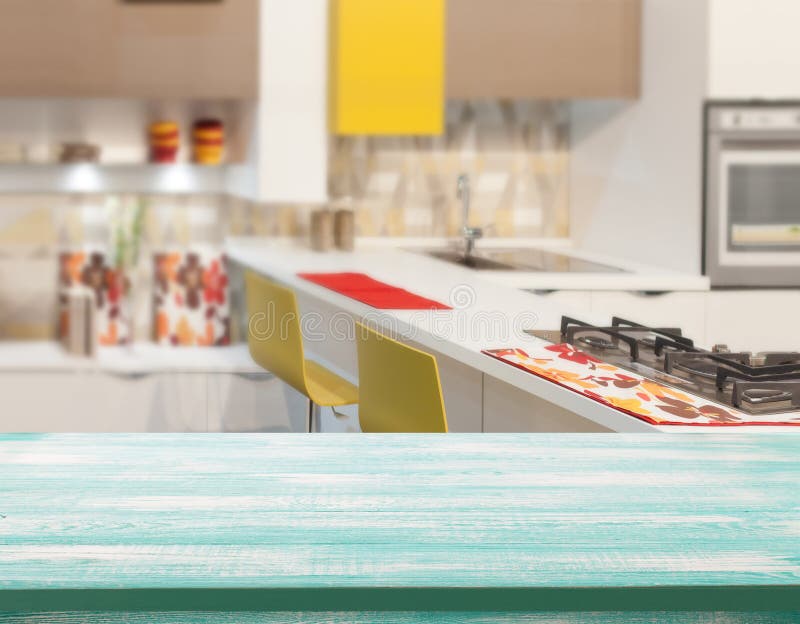 Wood Table Top on Blur Kitchen Room Background .for Montage Product ...