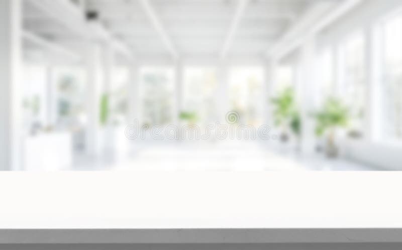 Wood Table Top on Blurred Empty Open Space Office. Abstract Light Bokeh ...
