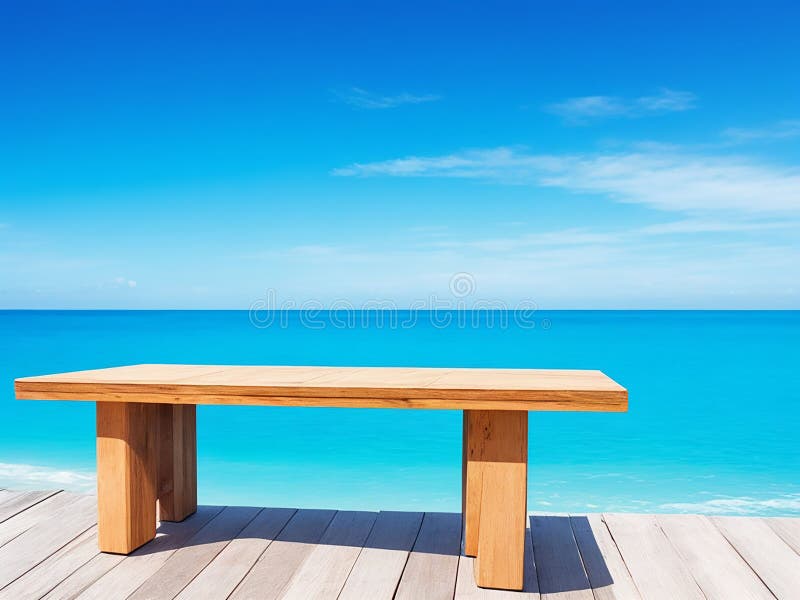 Wood Table Top Summer Beach Background Photo Stock Illustration ...