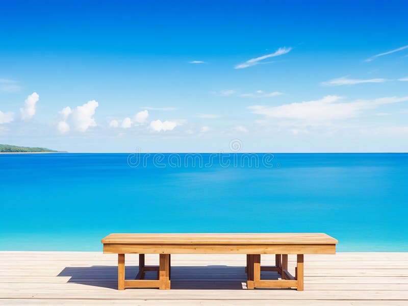 Wood Table Top Summer Beach Background Photo Stock Illustration ...