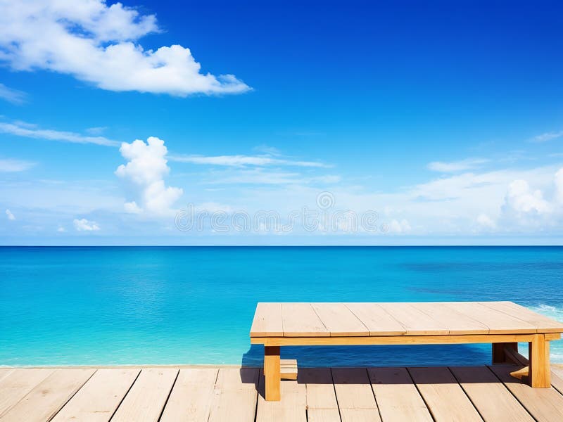 Wood Table Top Summer Beach Background Photo Stock Illustration ...