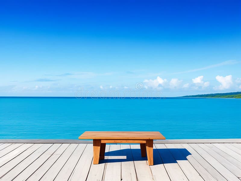 Wood Table Top Summer Beach Background Photo Stock Illustration ...