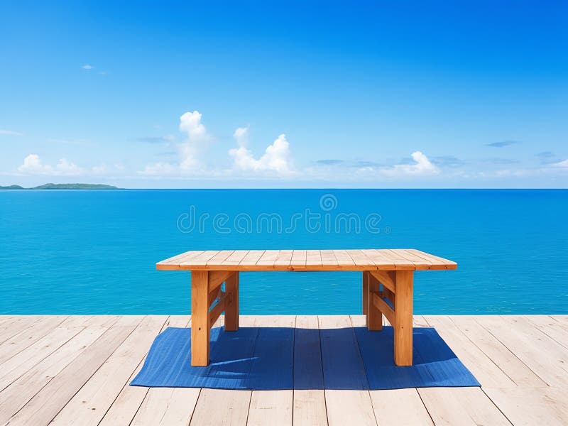 Wood Table Top Summer Beach Background Photo Stock Illustration ...