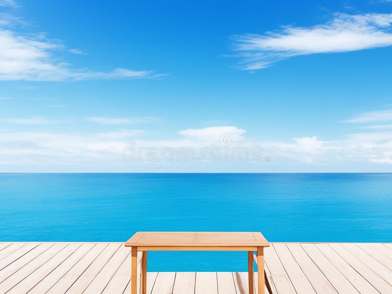 Wood Table Top Summer Beach Background Photo Stock Illustration ...