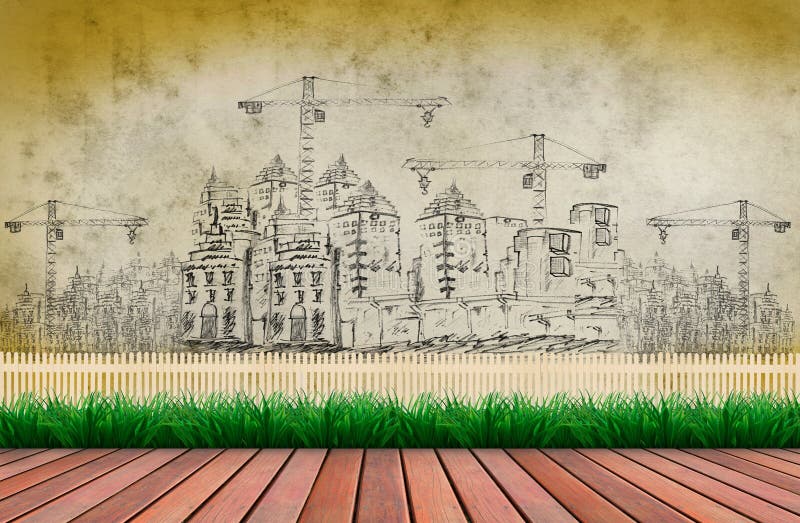 Wood Terrace and Building Construction Stock Illustration ...