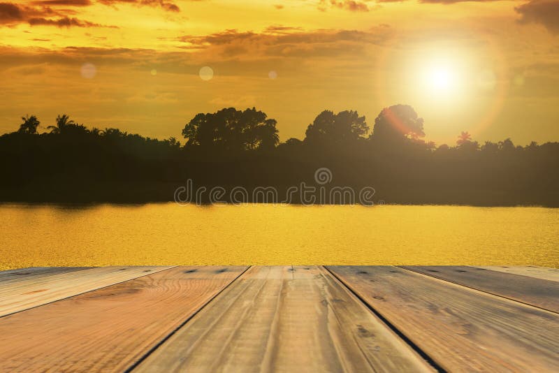 Wood Terrace with Sunrise and Sunset Sky Background Stock Image - Image ...