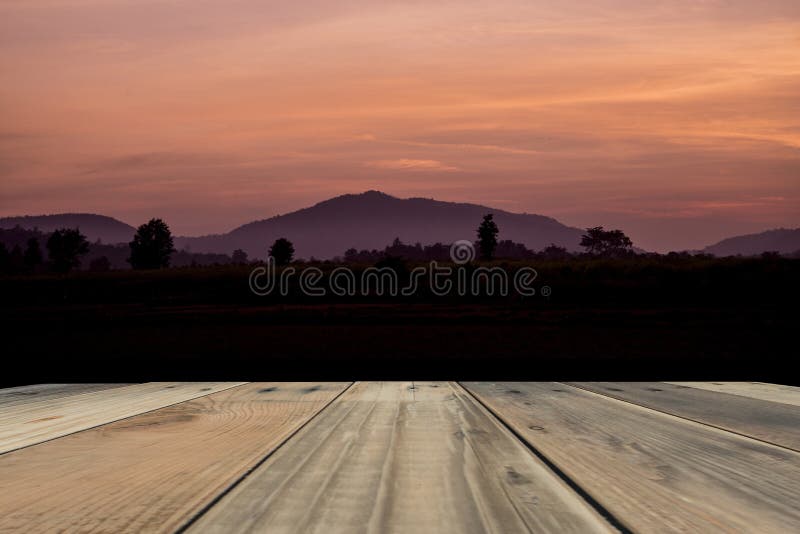 Wood Terrace with Sunrise and Sunset Sky Background Stock Image - Image ...