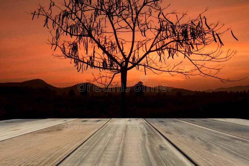 Wood Terrace with Sunrise and Sunset Sky Background Stock Image - Image ...
