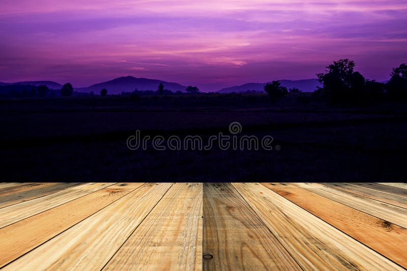 Wood Terrace with Sunrise and Sunset Sky Background Stock Photo - Image ...