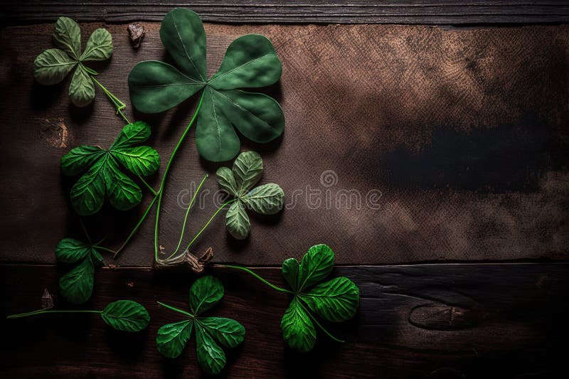 Wood Texture Background with Cloverleaf, Generative AI. Stock ...