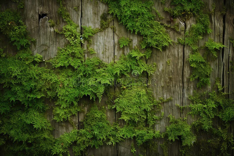Wood Texture Background with Fresh Green Moss and Budding Leaves Stock ...