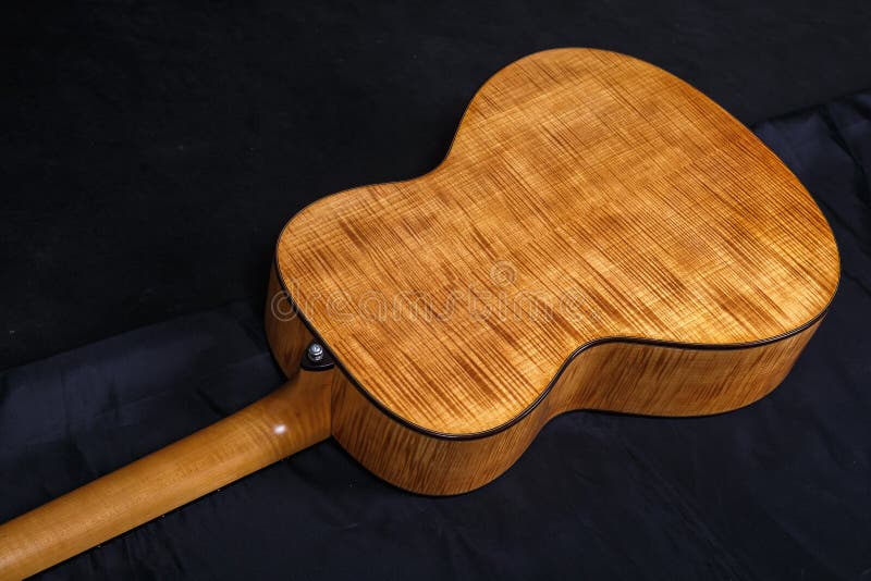 Wood Texture of Lower Deck of Six Strings Acoustic Guitar on Black ...