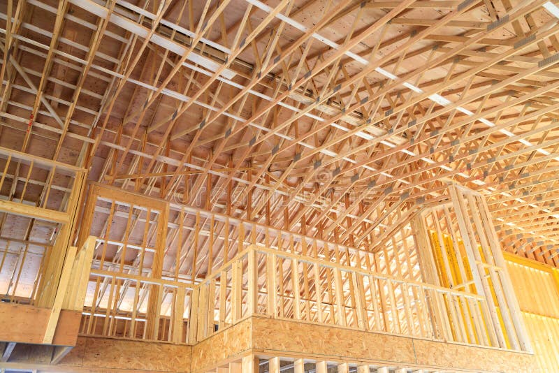 Wood Timber Truss Construction Frame Building Indusrty Stock Image ...