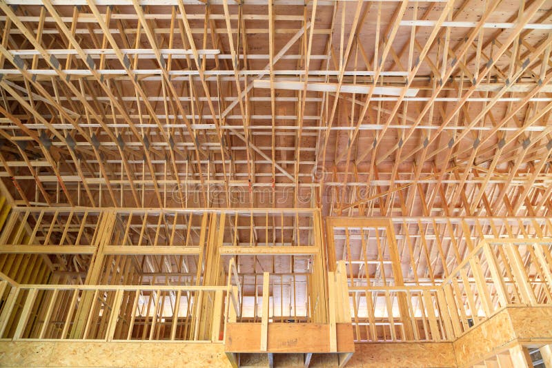 Wood Timber Truss Construction Frame Building Indusrty Stock Image ...