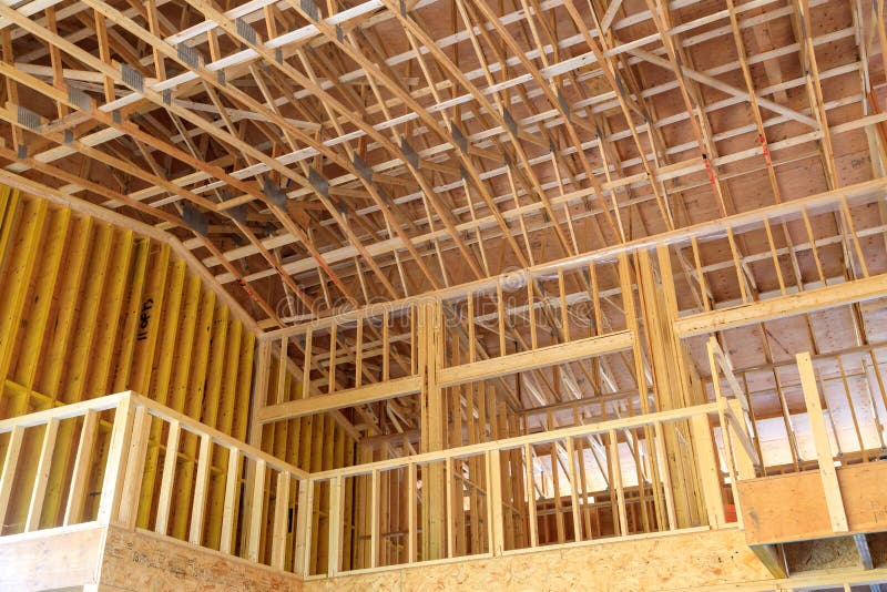Wood Timber Truss Construction Frame Building Indusrty Stock Image ...