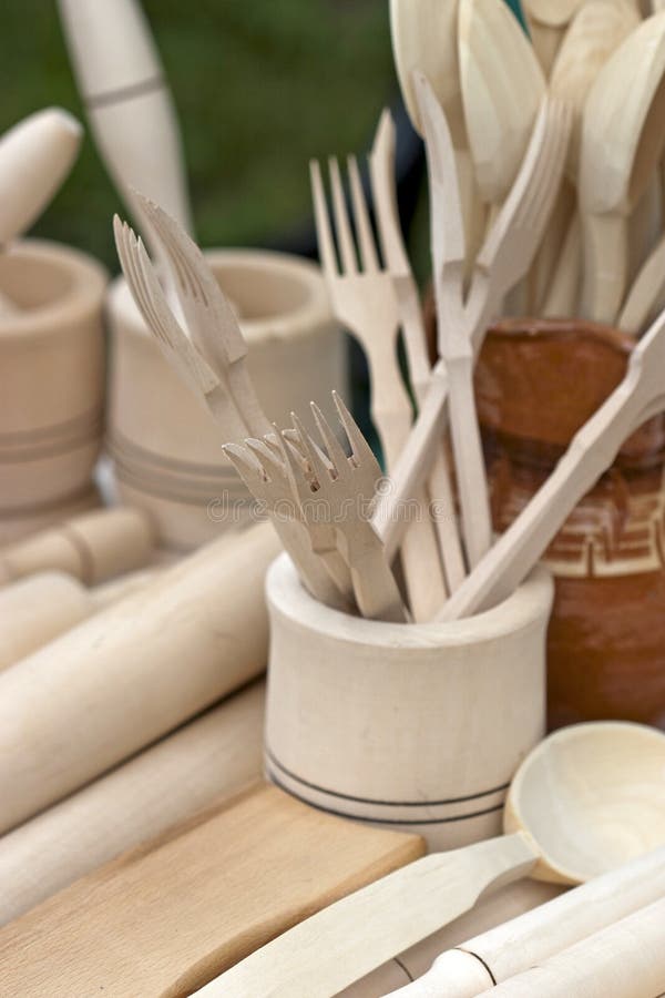 Wood Handmade Utensils for Kitchen Usage Stock Image - Image of style ...