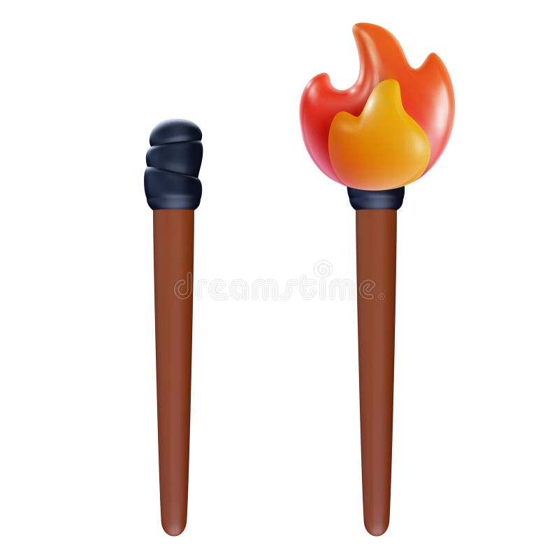 Wood Torch with Fire in Realistic Cute Style. Stock Vector ...