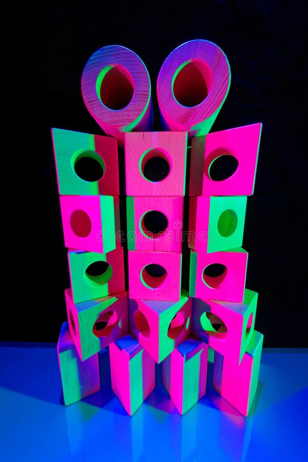 Wood Toy Blocks in Colored Light Stock Image - Image of wooden, hole ...