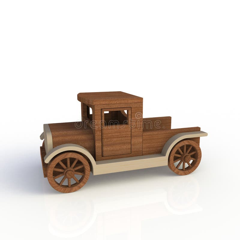Wood Toy Car Isolated on White Background. Side View Stock Illustration ...