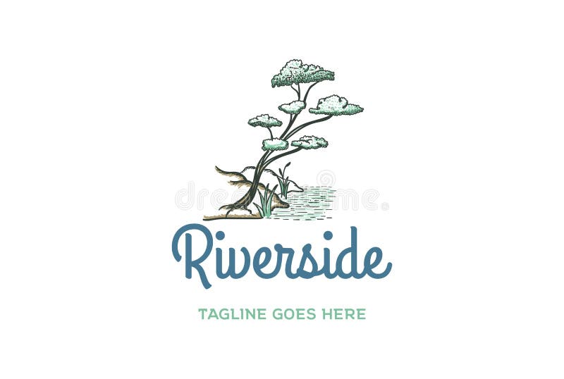 Wood Tree and Grass and River Lake Swamp Logo Design Vector Stock ...