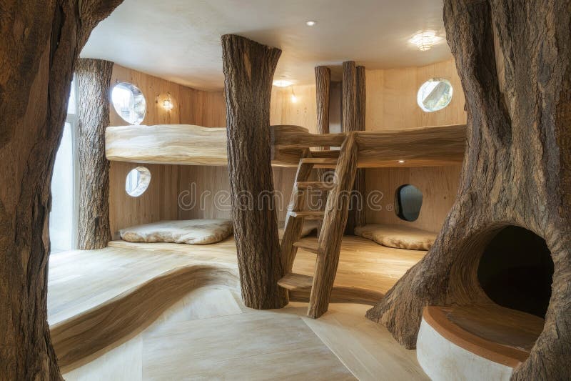 A Wood Treehouse Room with Natural Materials and Hidden Nooks Stock Illustration - Illustration ...