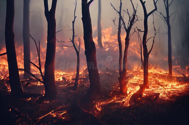 Wood Trunks Burned in Forest Fire, Forest Fires Burn All Natural ...