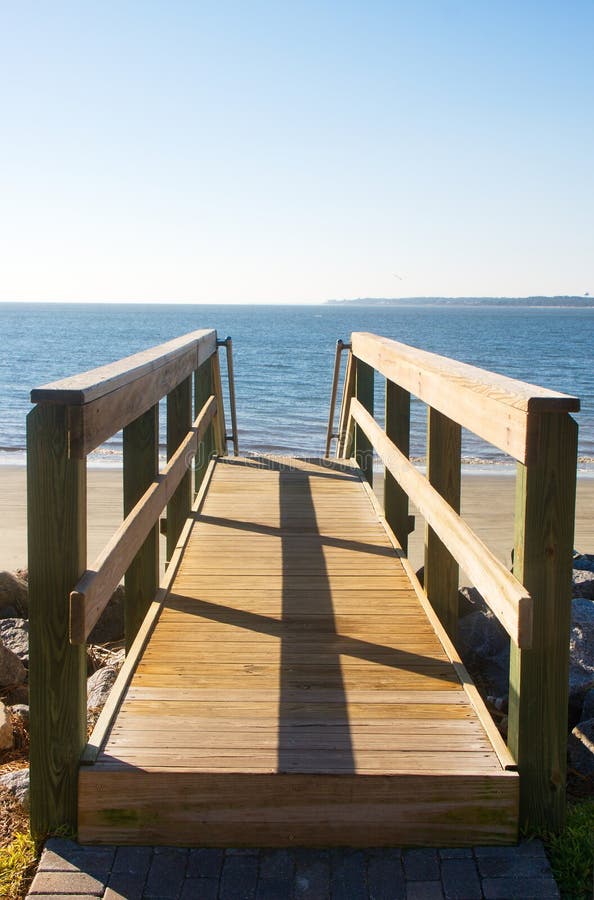 Wood Walkway Out To Empty Bench Stock Image - Image of walkway, ocean ...