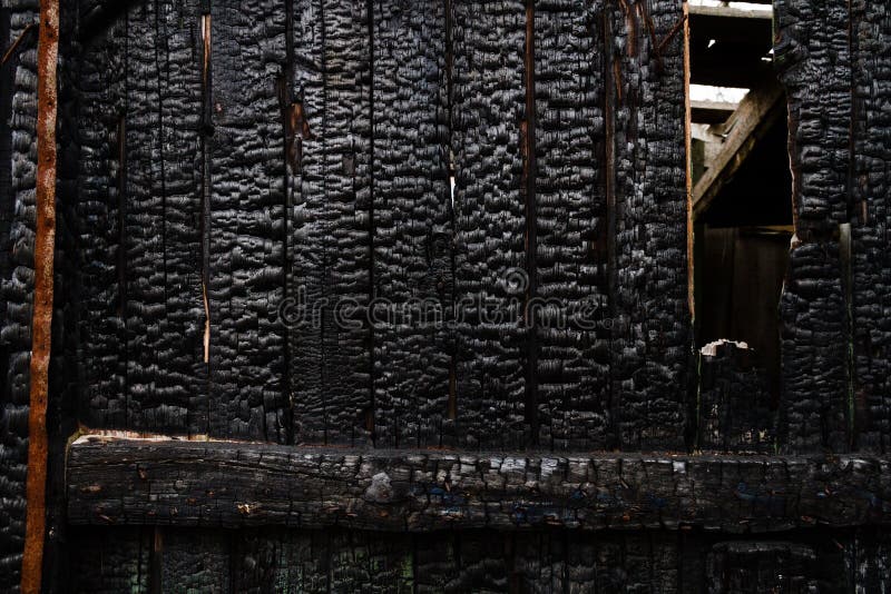 Charred Wooden House Wall after Fire Stock Photo - Image of carbon ...