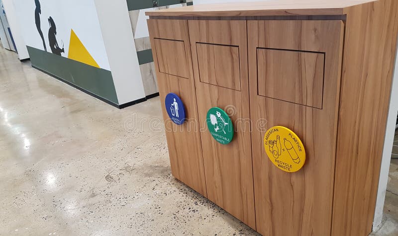 Wood Waste Bin for Recycle Plastic Toxic Stock Photo - Image of wall ...