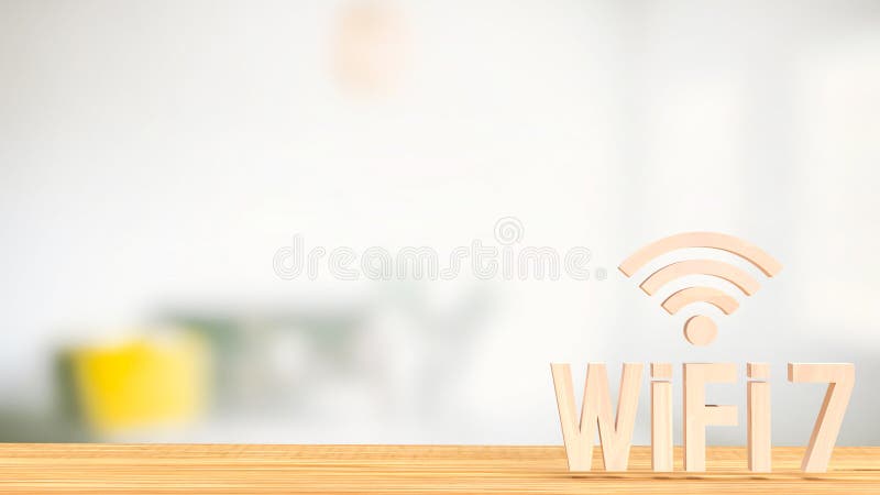 The Wood Wifi 7 on Table for Technology Concept 3d Rendering Stock ...