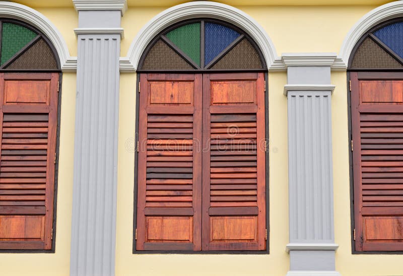 Wood Window Decorated with Color Glasses Stock Image - Image of glass ...