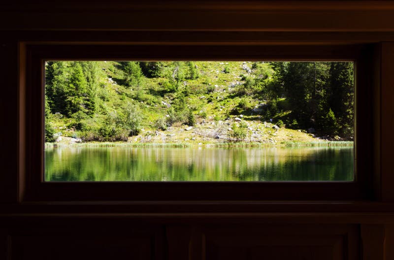 Wood Windows with a Lake View Stock Image - Image of transparent, back ...