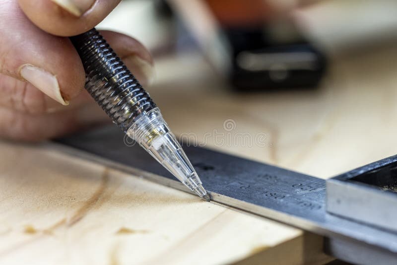 Wood Worker Mark Up stock image. Image of hand, mark - 251833363