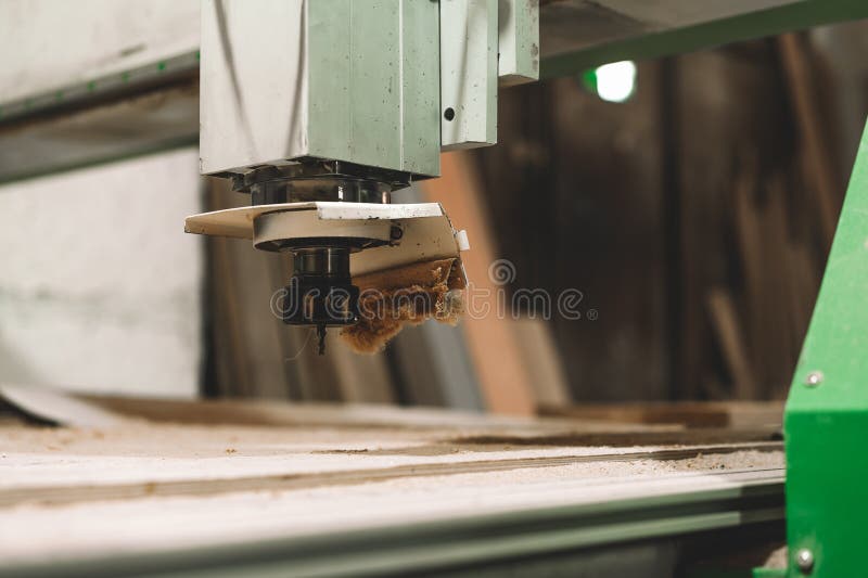 Wood Working CNC Machine at Carpentry Workshop Close Up Stock Photo ...