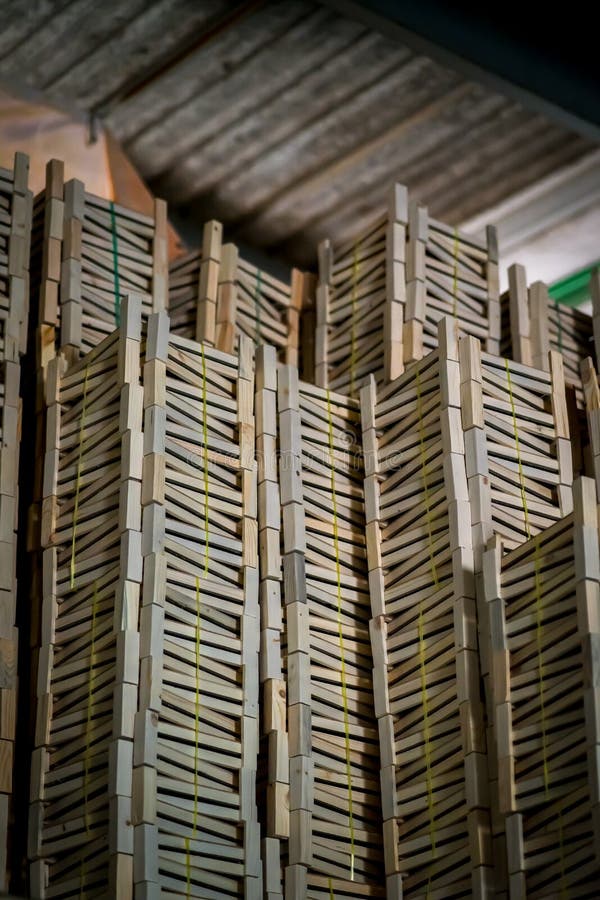 Wood Working Industry Stack of Wooden Projects Close Up Front View ...