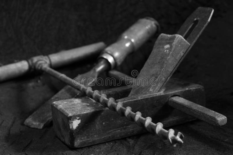 A Set of Traditional Old Vintage Woodworking Tools in Black and White ...