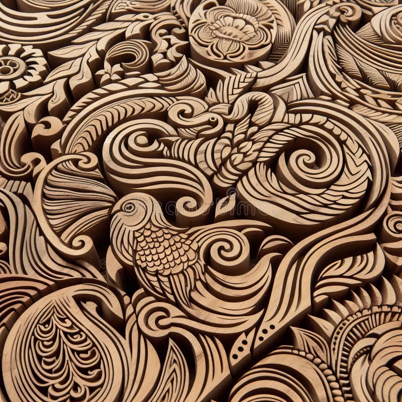 Woodcut Carving Designs into Wood Blocks for Printing Stock ...