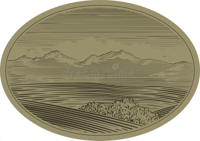 Woodcut Rural Mountain Scene Stock Vector - Illustration of vintage ...