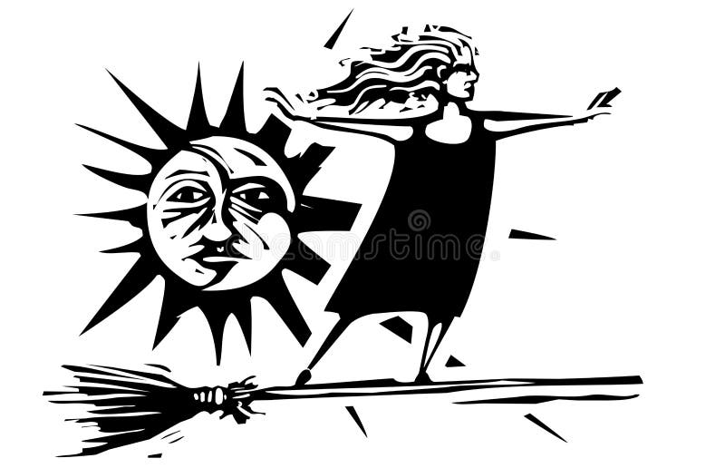 Woodcut Witch with Sun and Moon Stock Vector - Illustration of ...